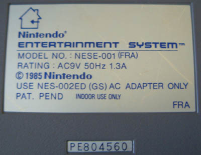 Modèle NESE-001 FRA : Numéro de série